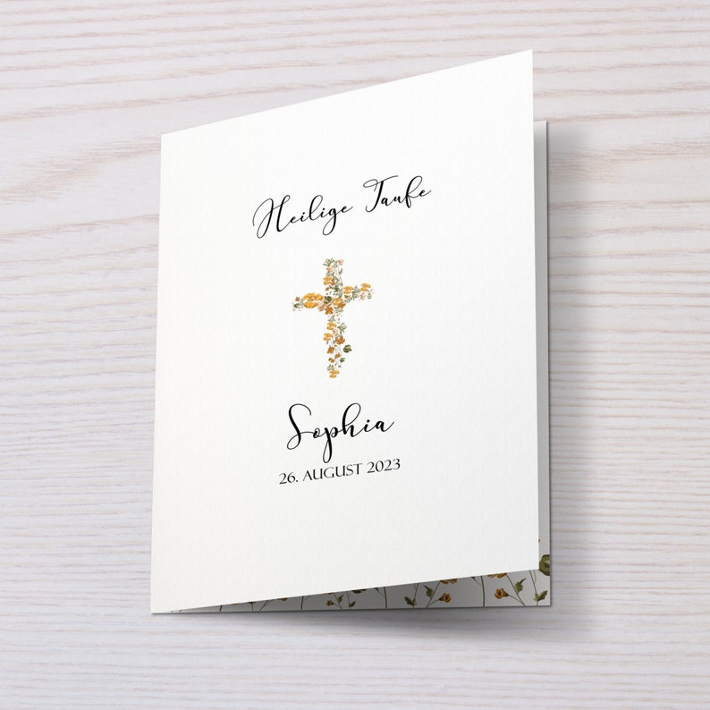 Kirchenheft Taufe Blumen Kreuz druckbar, Florales Taufheft für Kirche ...