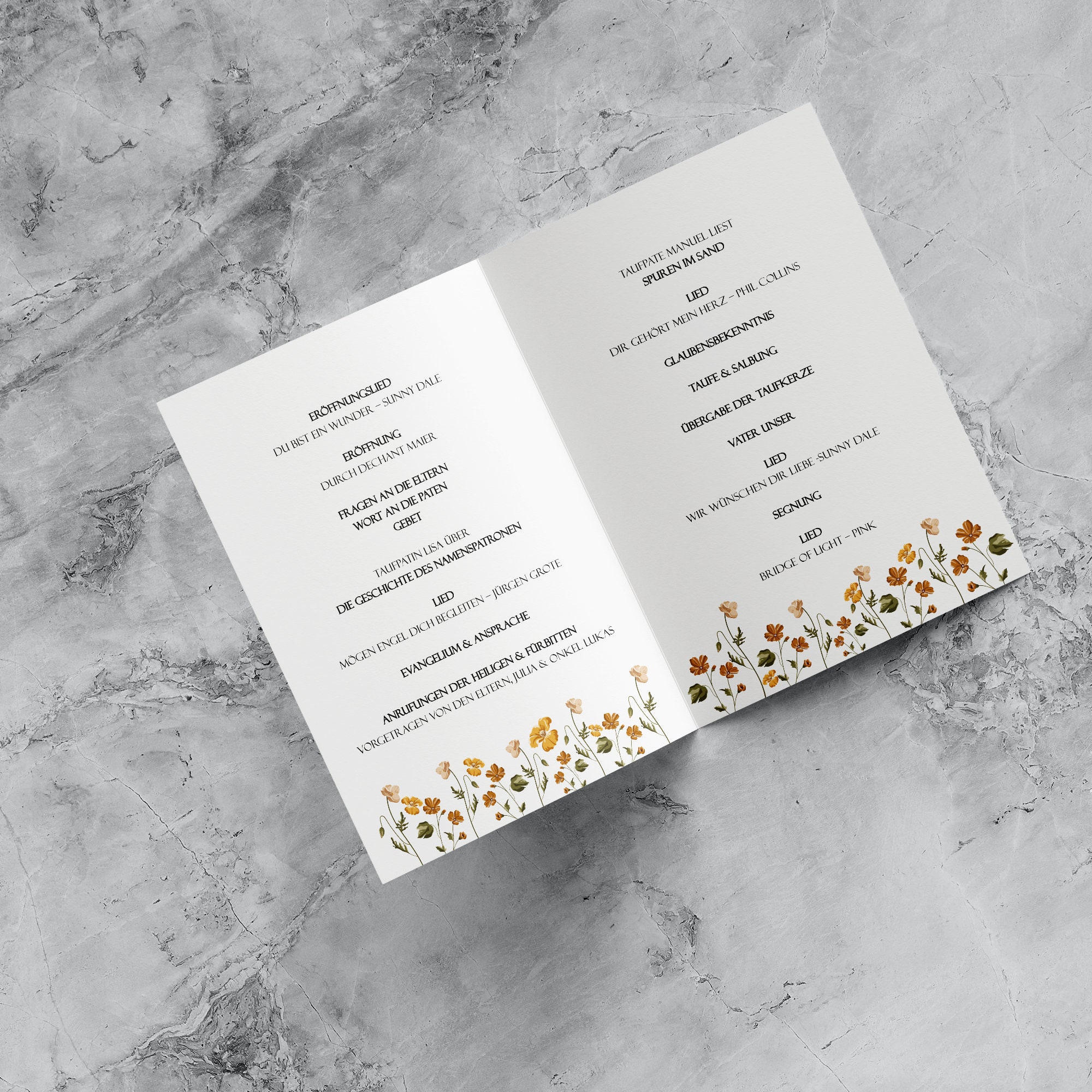 Kirchenheft Taufe Blumen Kreuz druckbar, Florales Taufheft für Kirche ...