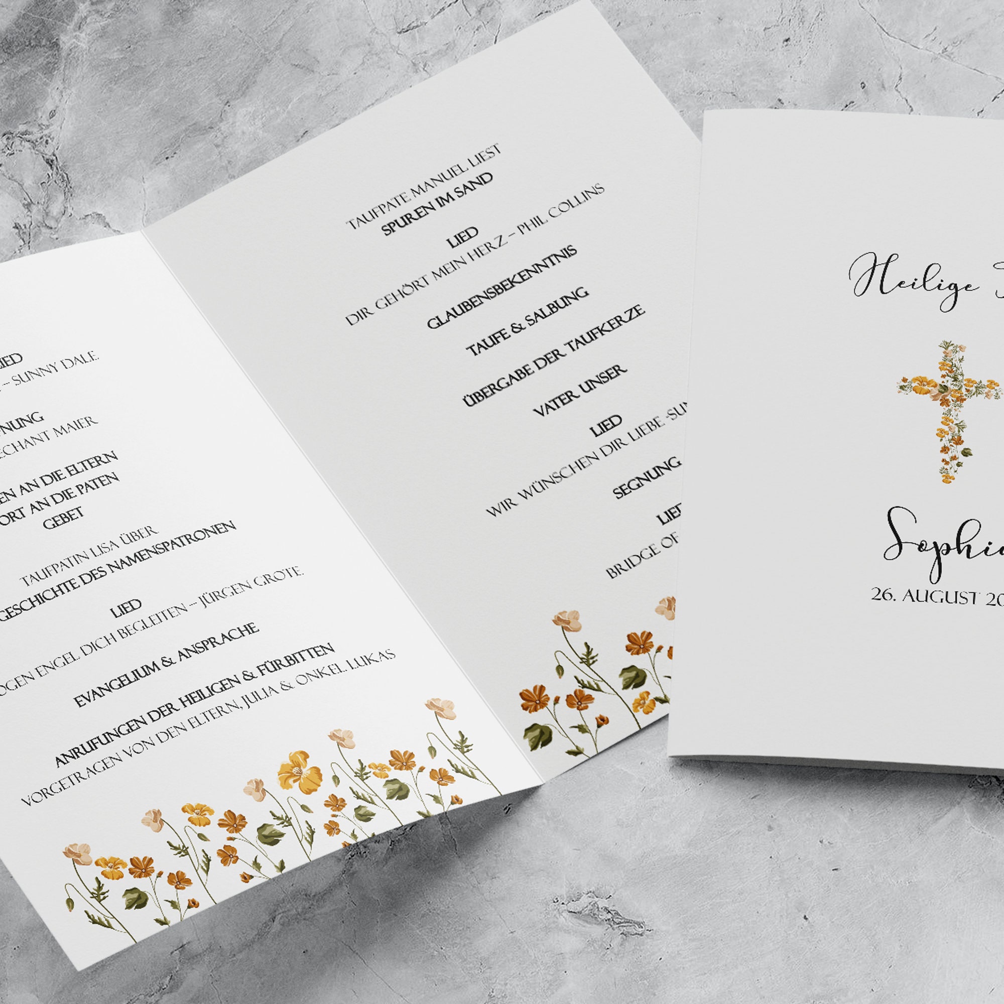 Kirchenheft Taufe Blumen Kreuz druckbar, Florales Taufheft für Kirche ...