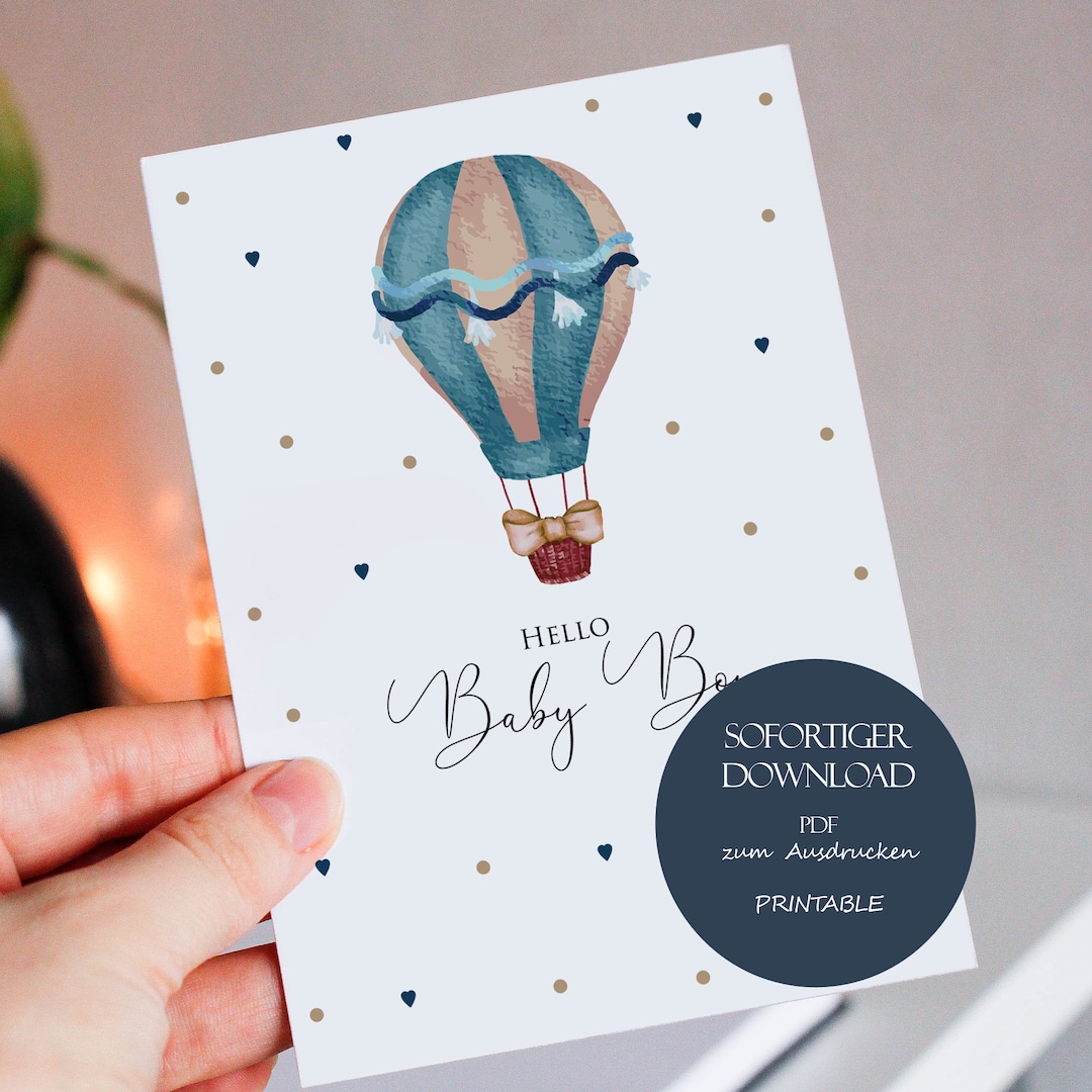 Karte zur Geburt, Junge, Karte A6, "Hello Baby Boy", Baby Geschenkkarte ...