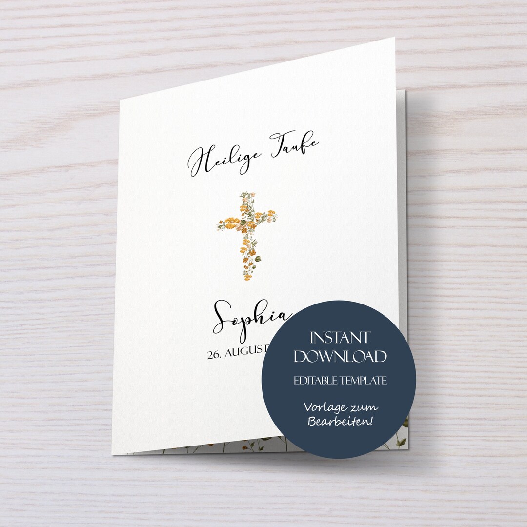 Church Booklet Baptism Flowers Cross Printable, Floral Baptism Booklet ...