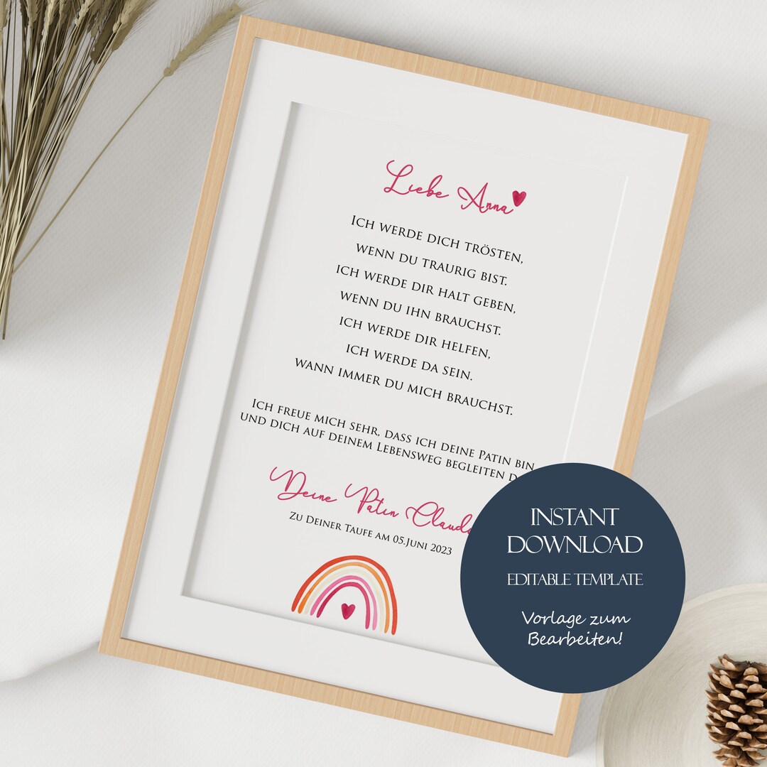 Personalized Godparent Letter, Rainbow Pink, Godchild, Christening Gift ...
