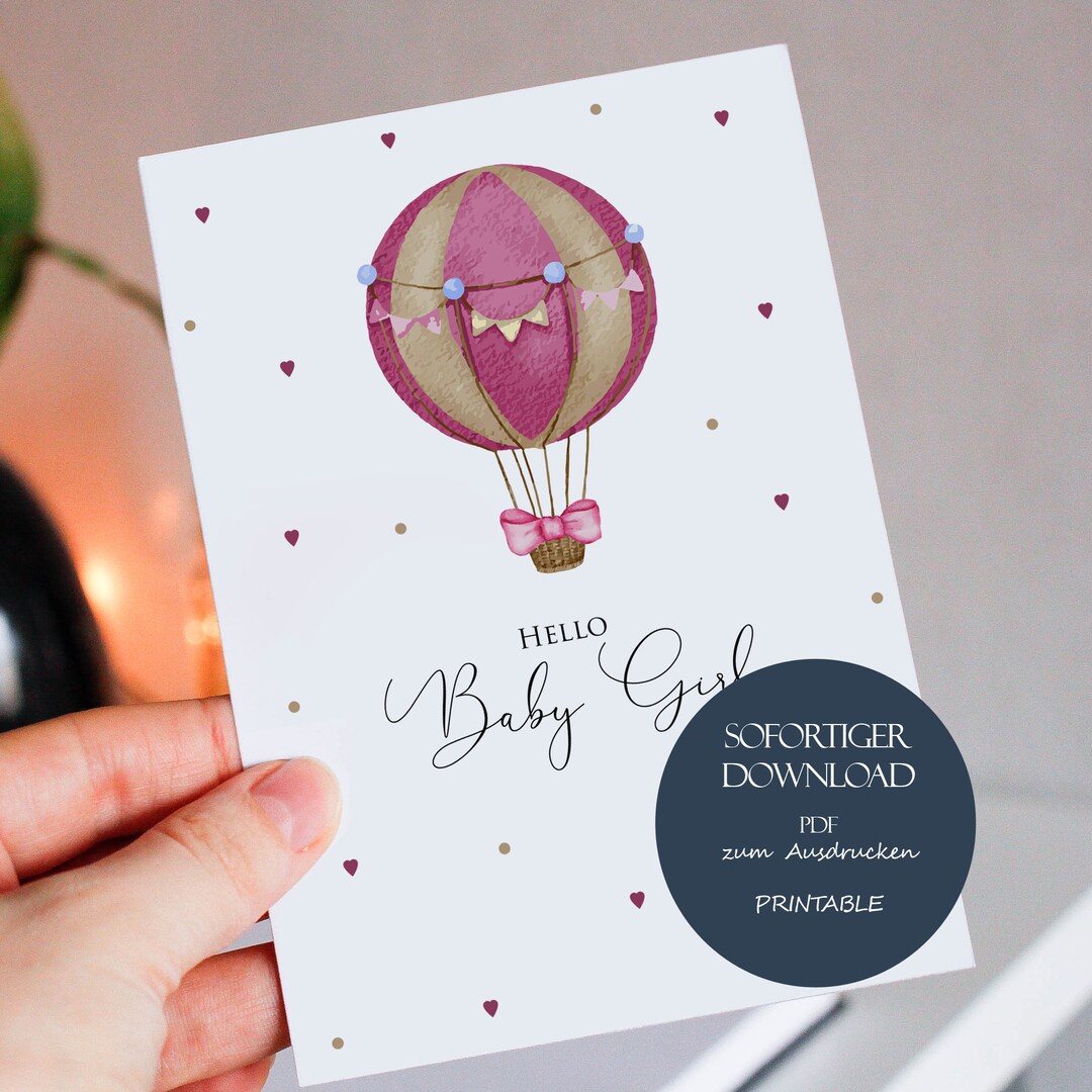 Birth Card Girl Card A6 Hello Baby Girl Baby Gift Card Printable Baby ...