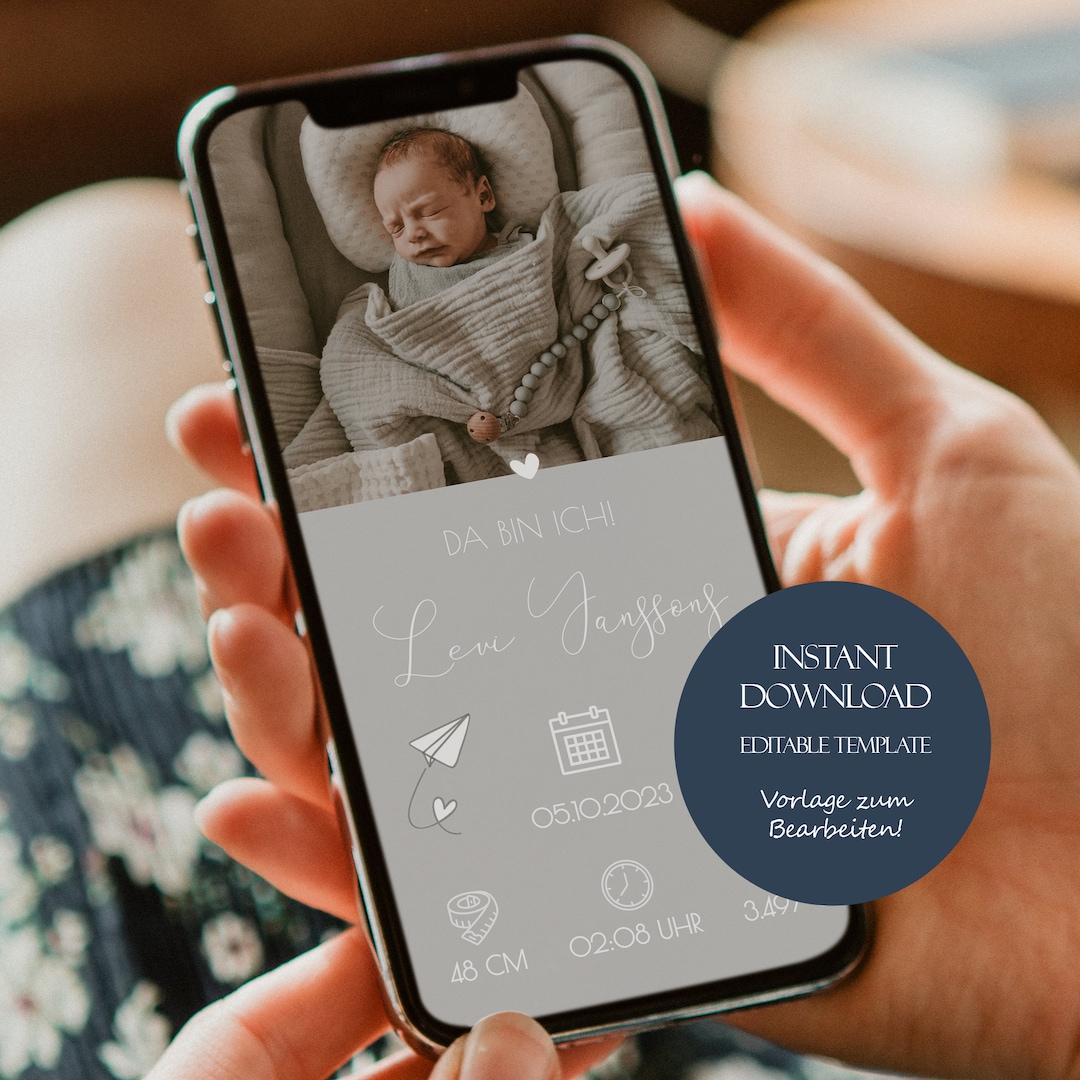 Birth Announcement Personalized Photo, Announce Birth Mobile, Digital ...