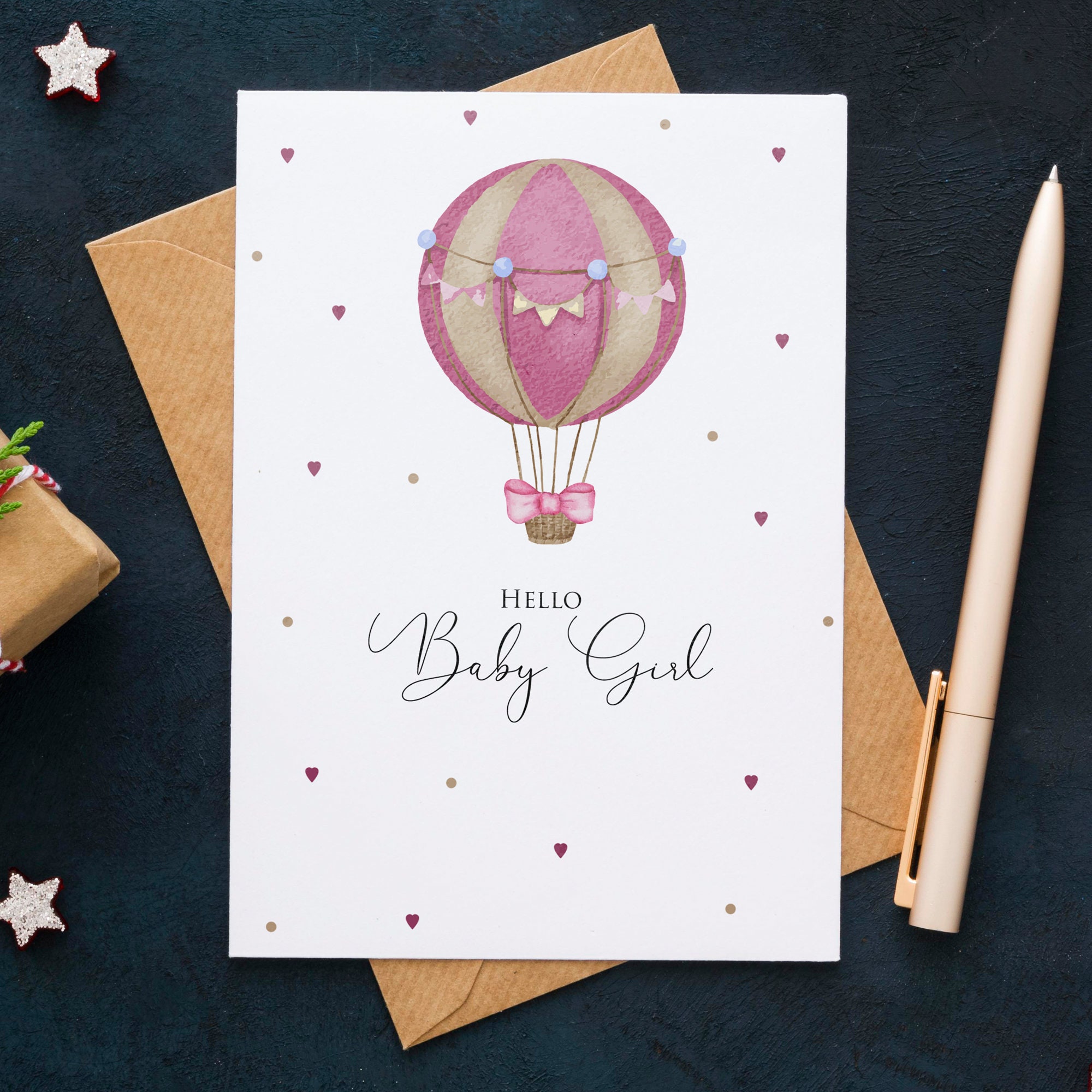 Birth Card Girl Card A6 Hello Baby Girl Baby Gift Card Printable Baby ...