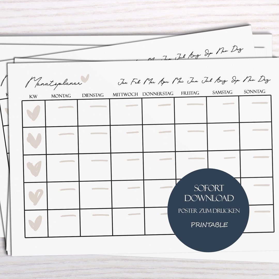 Printable Monthly Planner, Monthly Calendar Download, Minimalist ...