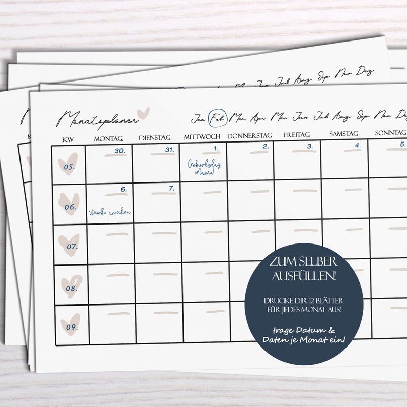 Monthly Planner Printable, Monthly Calendar Download, Minimalist ...