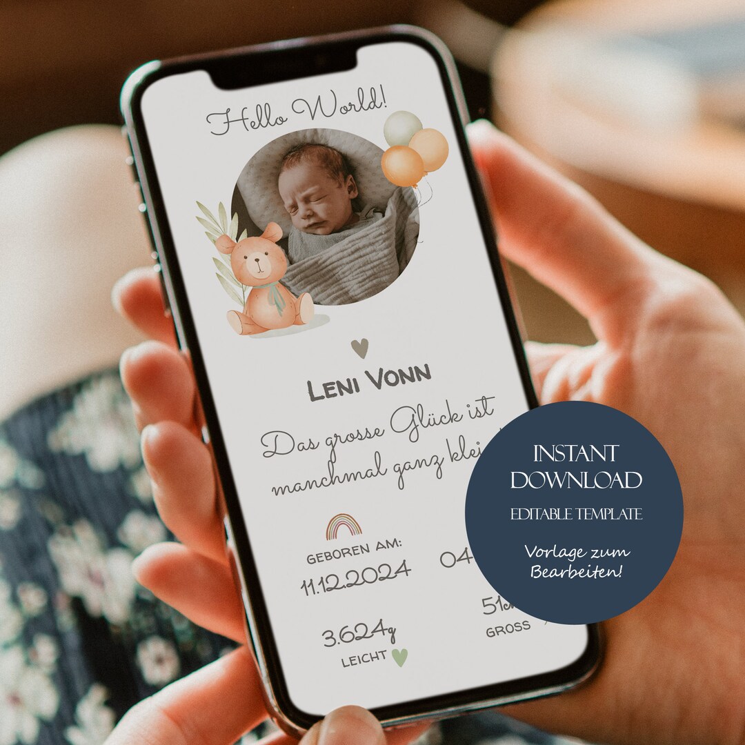 Birth Announcement With Photo, Digital Birth Announcement Personalized ...