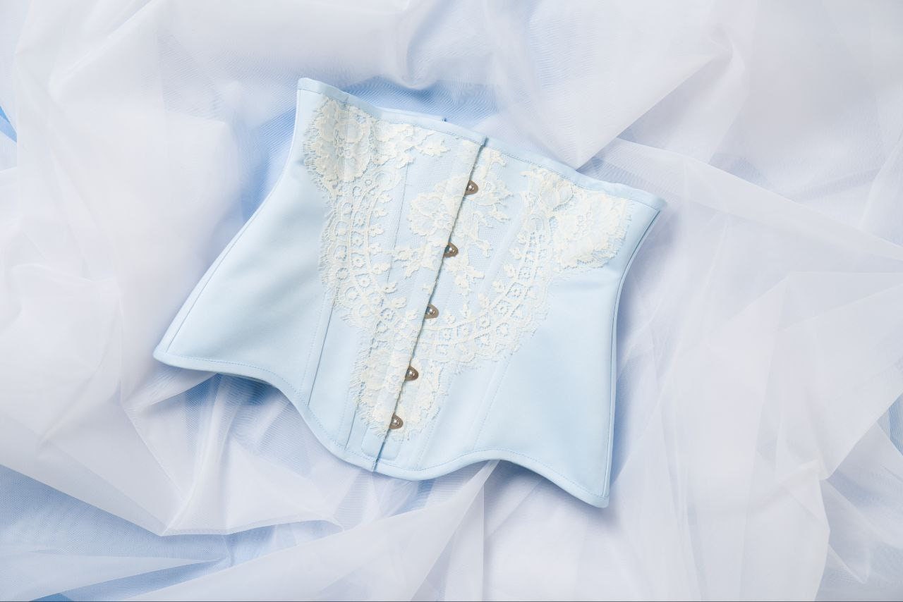 Custom Made Wide Blue Satin Corset Belt With White Lace for - Etsy