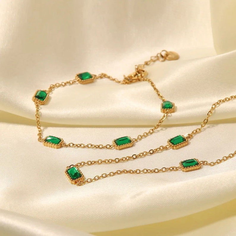 Lab Grown Octagon Emerald Cut Chain Bracelet 14K Gold Emerald - Etsy
