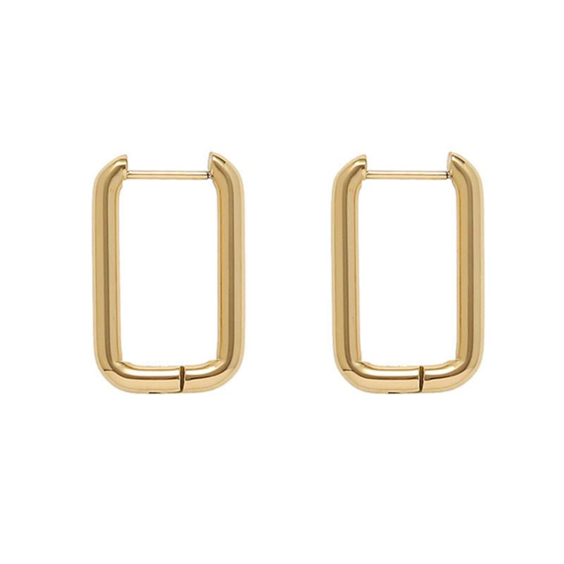 14K Gold Rectangular Hoop Earrings, Dainty U Shape Earrings, Geometric ...