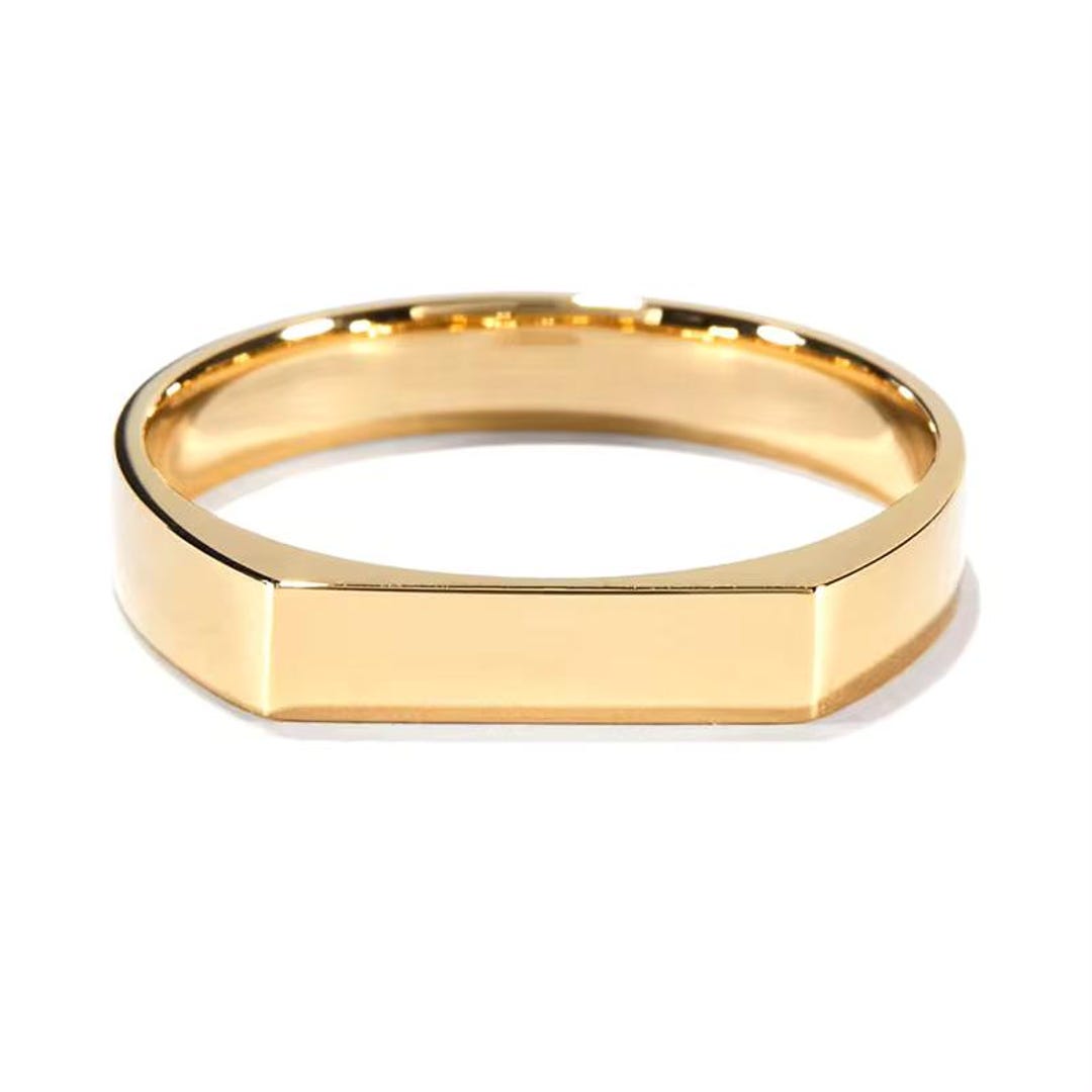 Simple Solid Gold Thick Rectangular Bar Signet Ring, Flat Bar Stackable ...