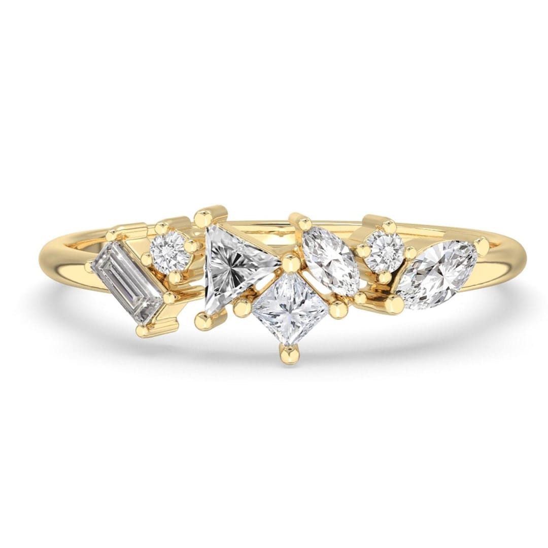 Multi Shape Diamond Ring, 14K Gold Lab Grown Diamond Cluster Ring ...
