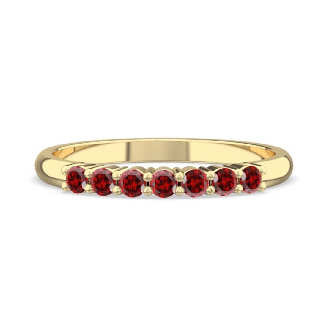 14k Gold Garnet Eternity Ring: Seven Stone Wedding Band - Etsy