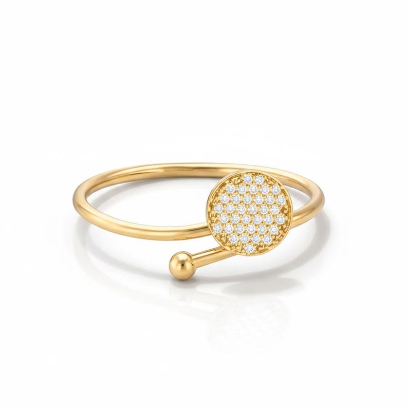 10K/14K Solid Gold Moissanite Diamond Bypass Ring Pave Disc Open Wrap ...