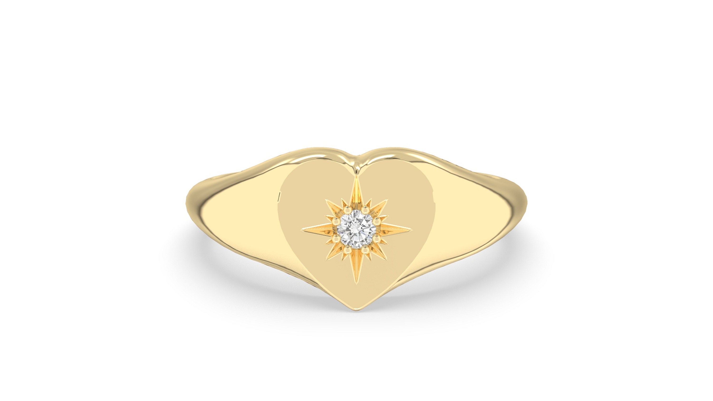Signet Ring, Star Signet Ring, Heart Signet Ring, Star Ring, Gold ...