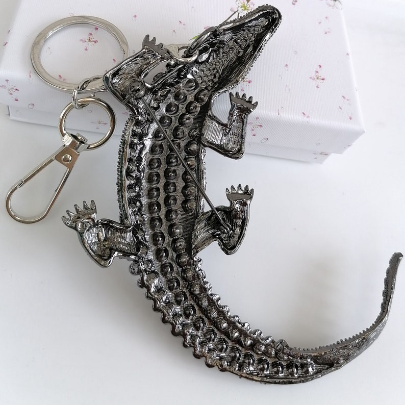 Alligator Crocodile Key Chain Key Holder Black Gray Rhinestone Crystal ...