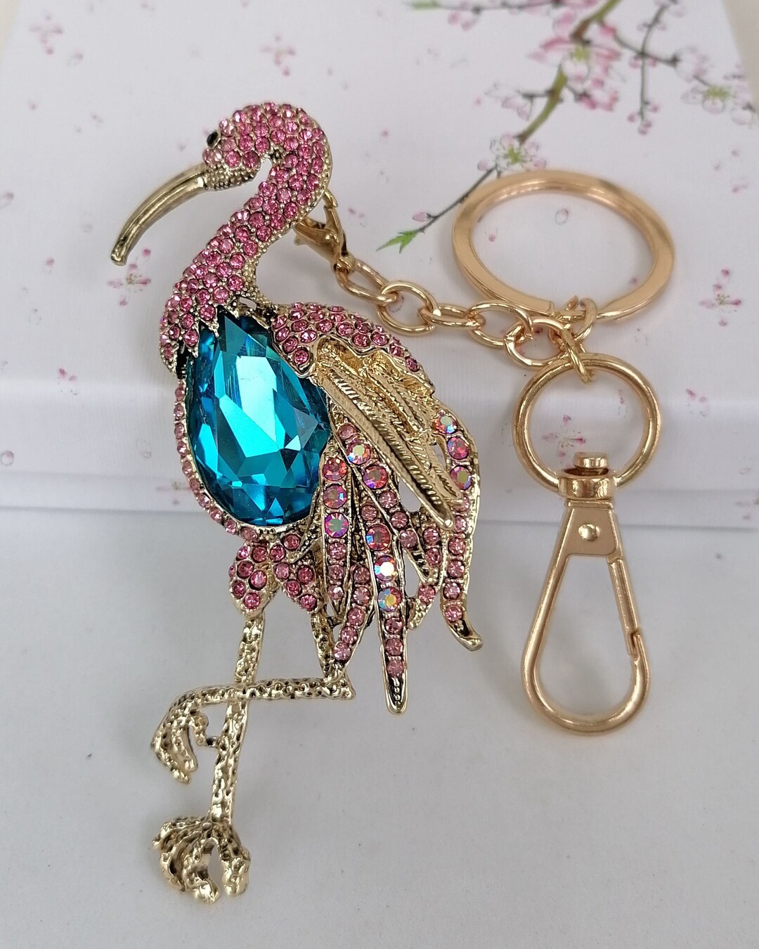 Bird Flamingo Key Chain Animal Key Holder Rhinestone Crystal Pendant ...