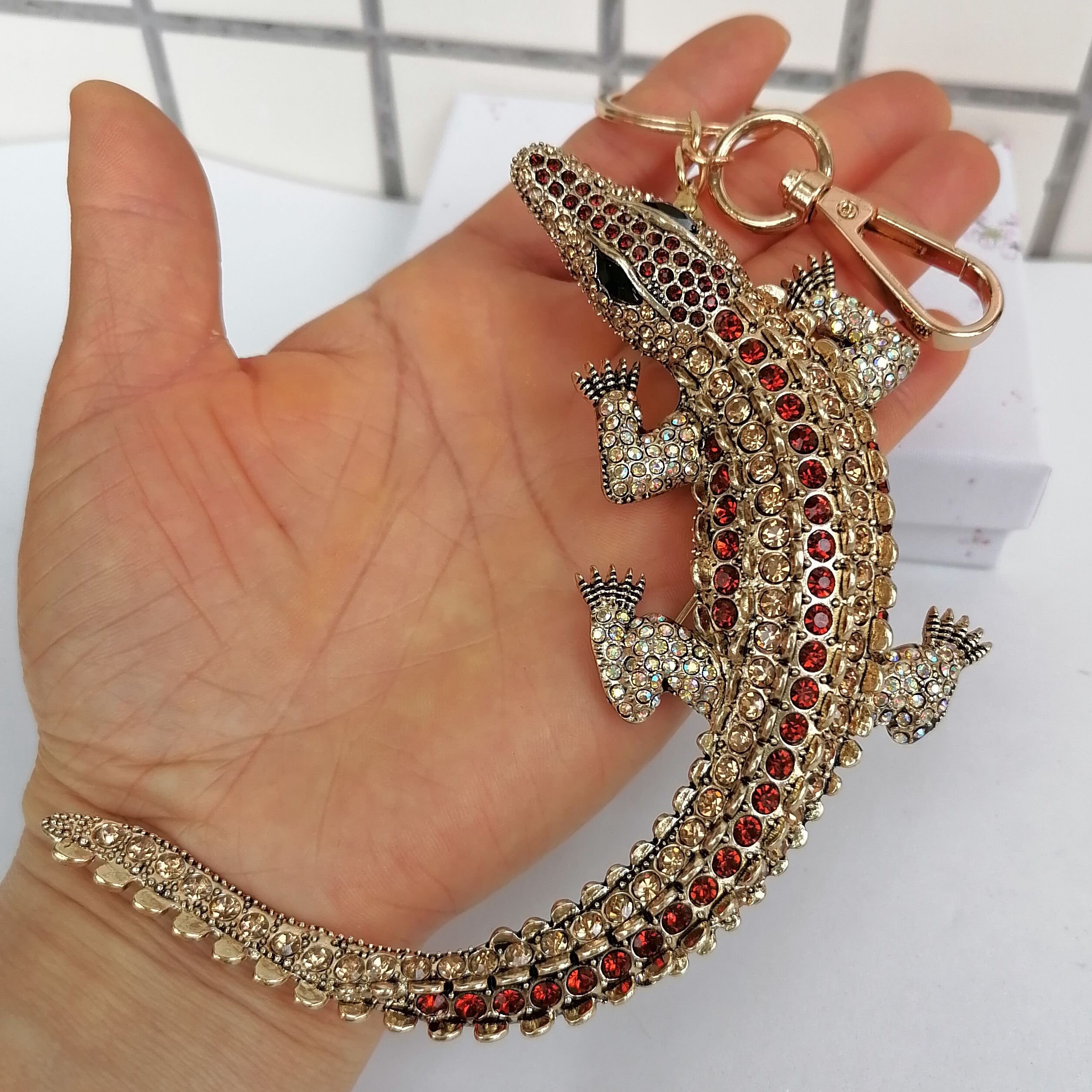 Alligator Crocodile Key Chain Key Holder Brown Rhinestone Crystal ...