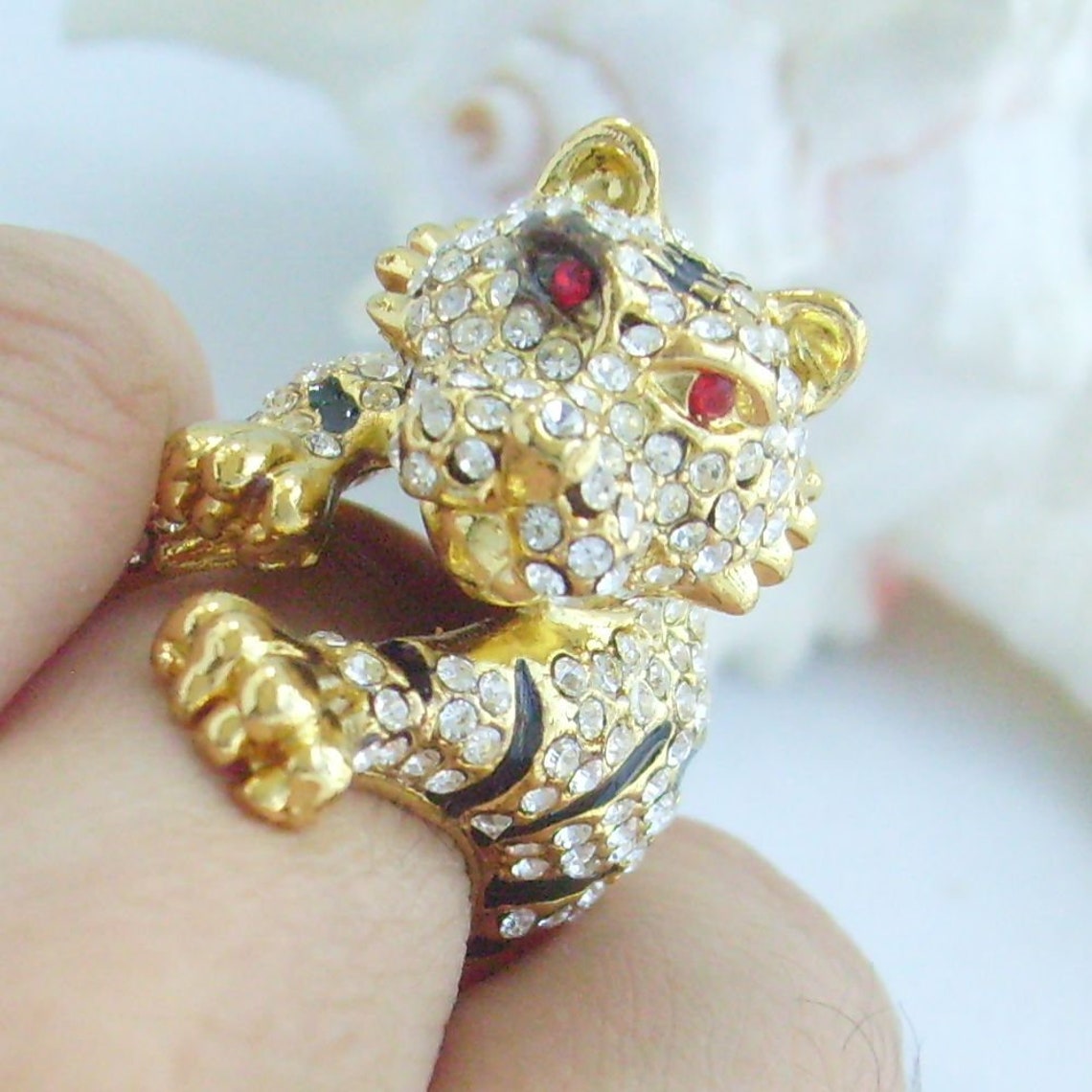 Unique Animal Tiger Cocktail Ring Austrian Crystal - Etsy
