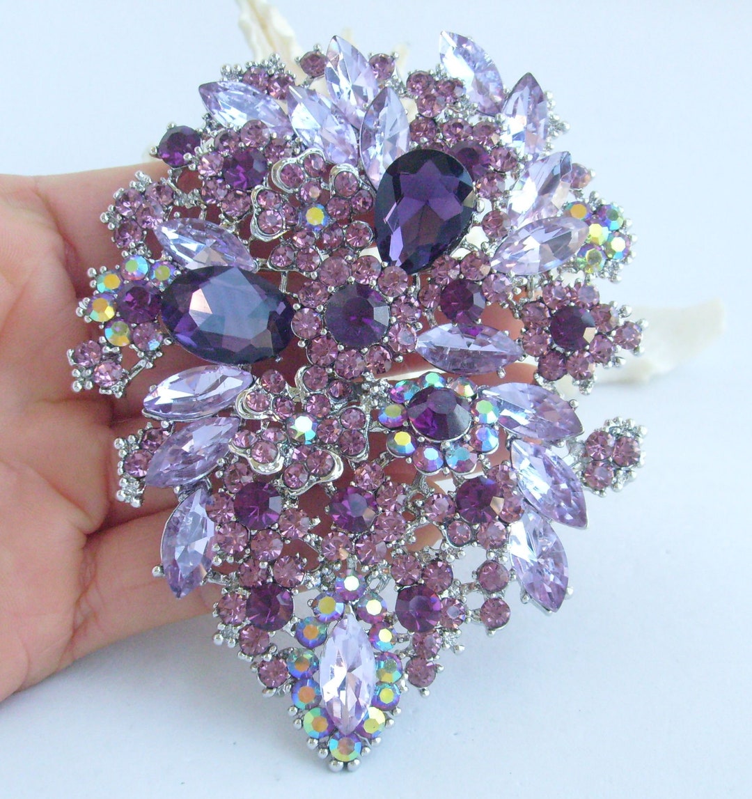 Prom Jewelry Gorgeous Flower Brooch Pin Pendant Rhinestone Crystal ...