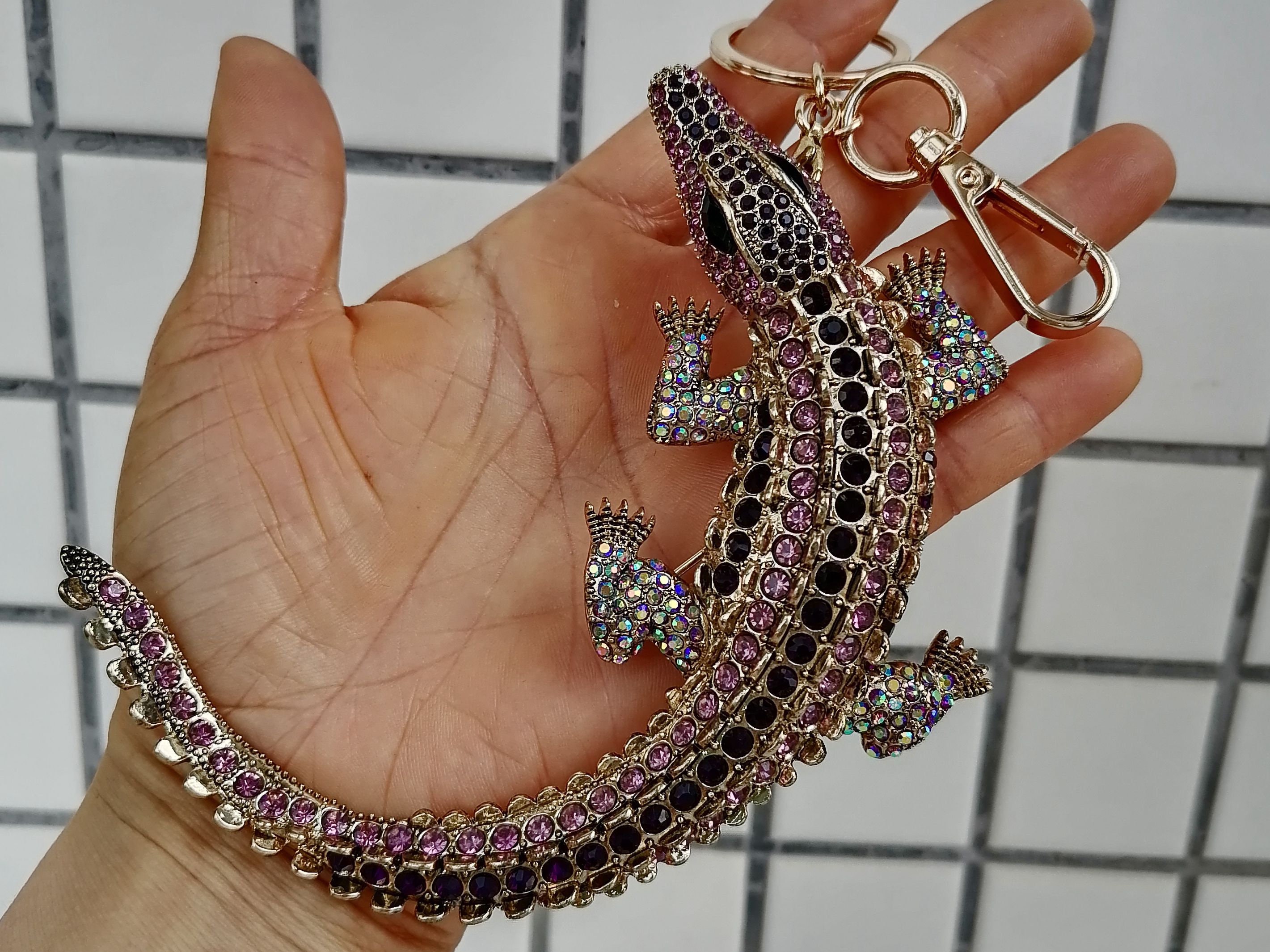 Alligator Crocodile Key Chain Key Holder Purple Rhinestone - Etsy