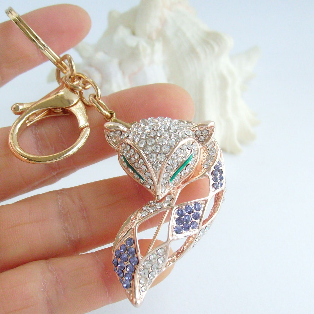 Unique Fox Key Chain Animal Key Holder Rhinestone Crystal Pendant Key ...