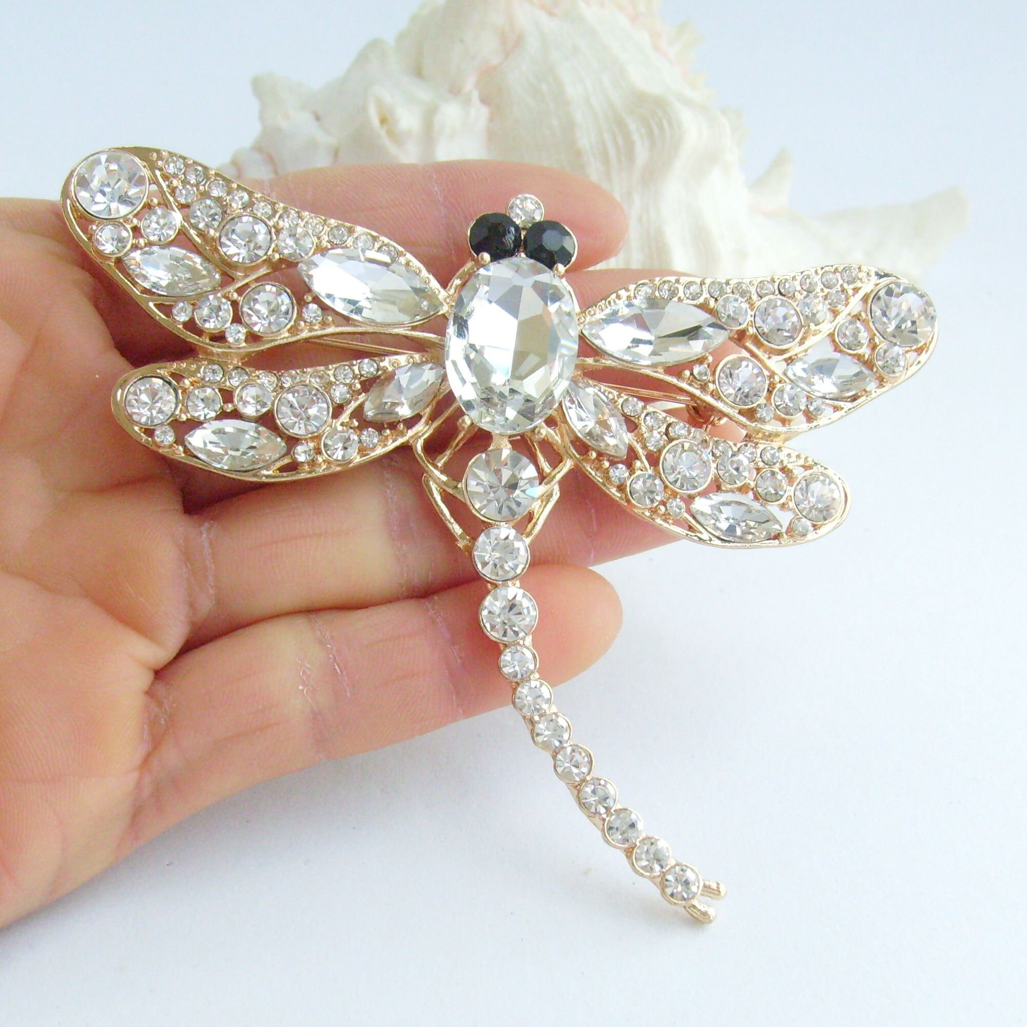 Rhinestone Crystal Pretty Dragonfly Brooch Insect Pin Pendant | Etsy