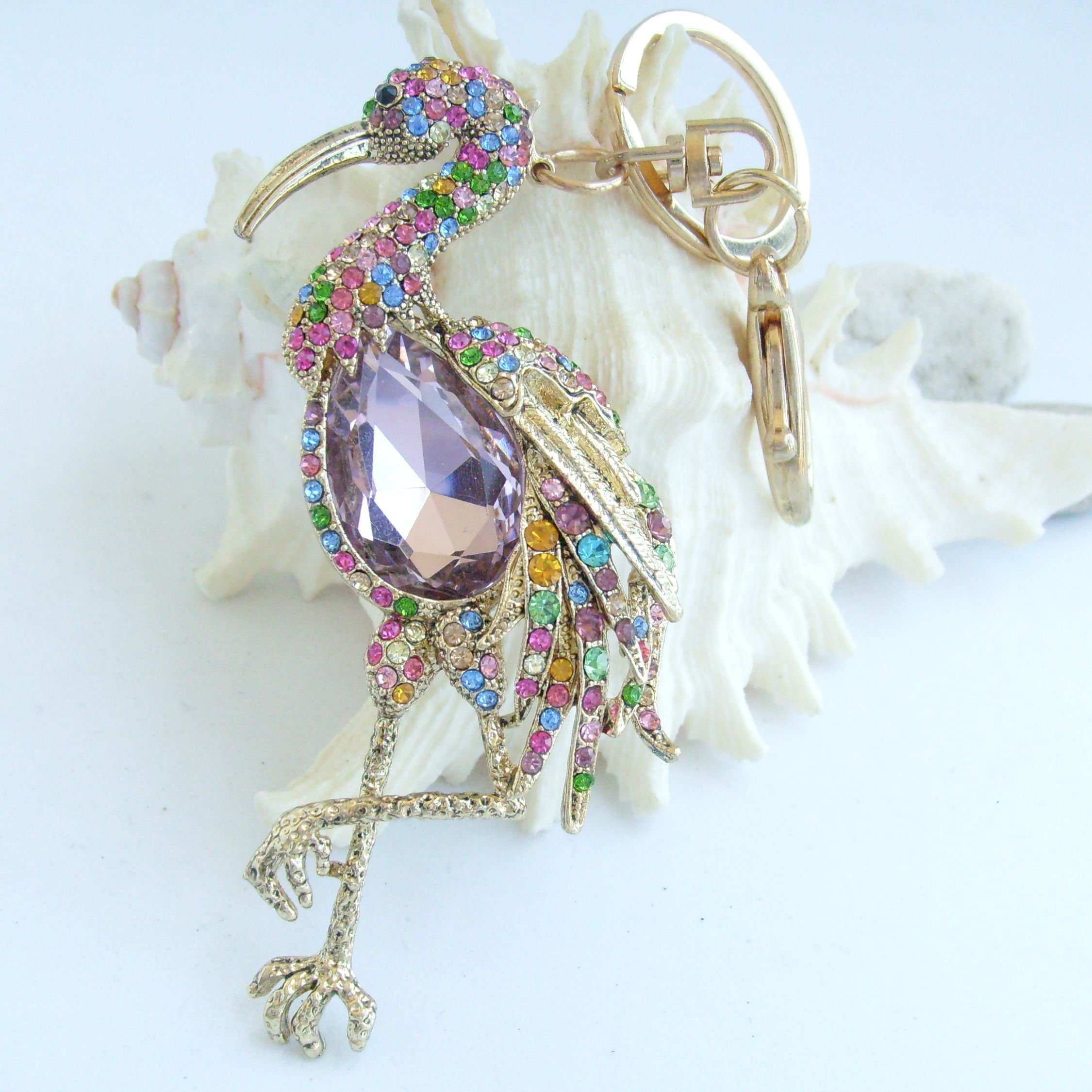 Bird Flamingo Key Chain Animal Key Holder Rhinestone Crystal - Etsy