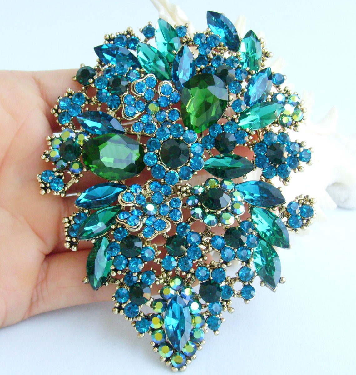 Prom Jewelry Gorgeous Flower Brooch Pin Pendant Rhinestone | Etsy