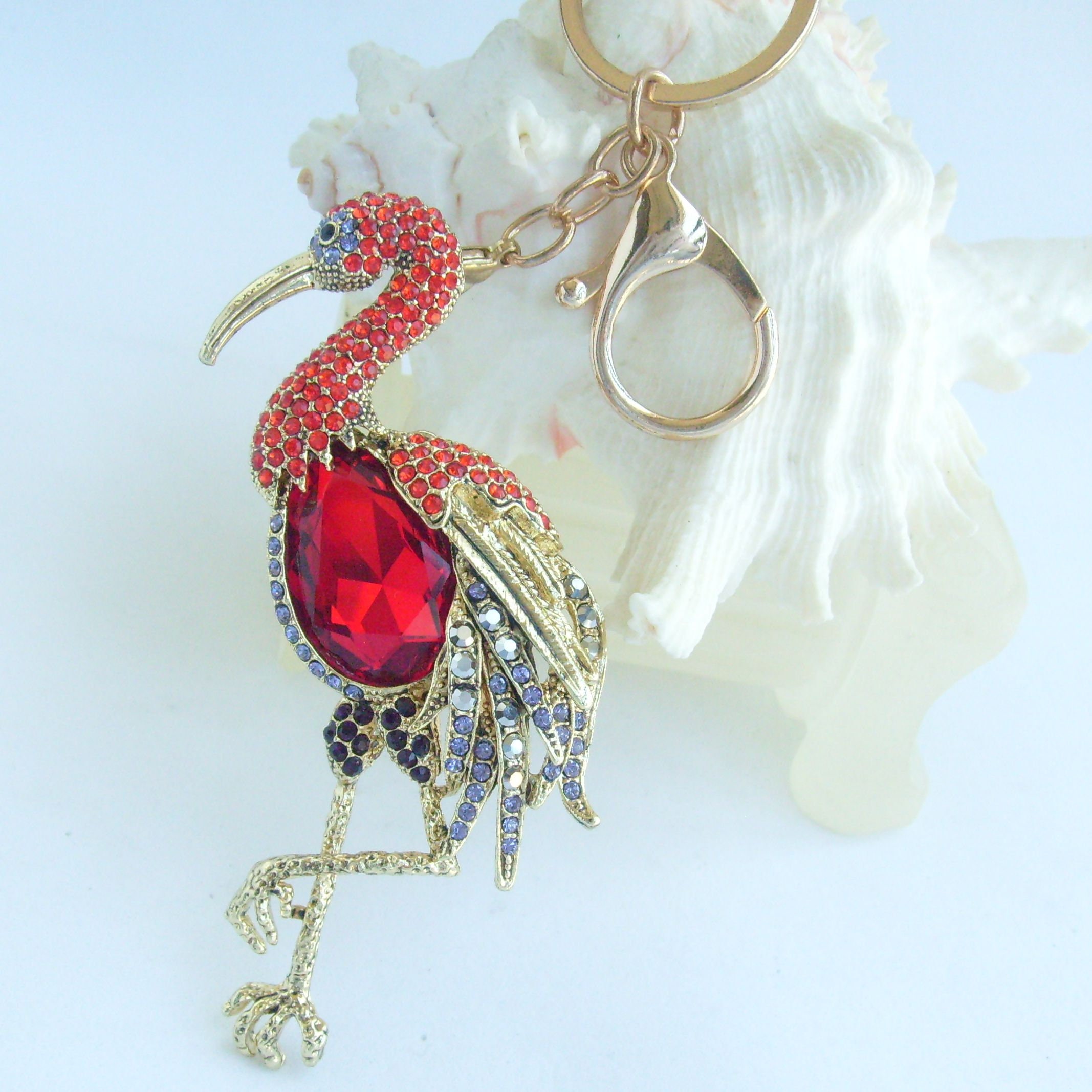 Bird Flamingo Key Chain Animal Key Holder Rhinestone Crystal - Etsy