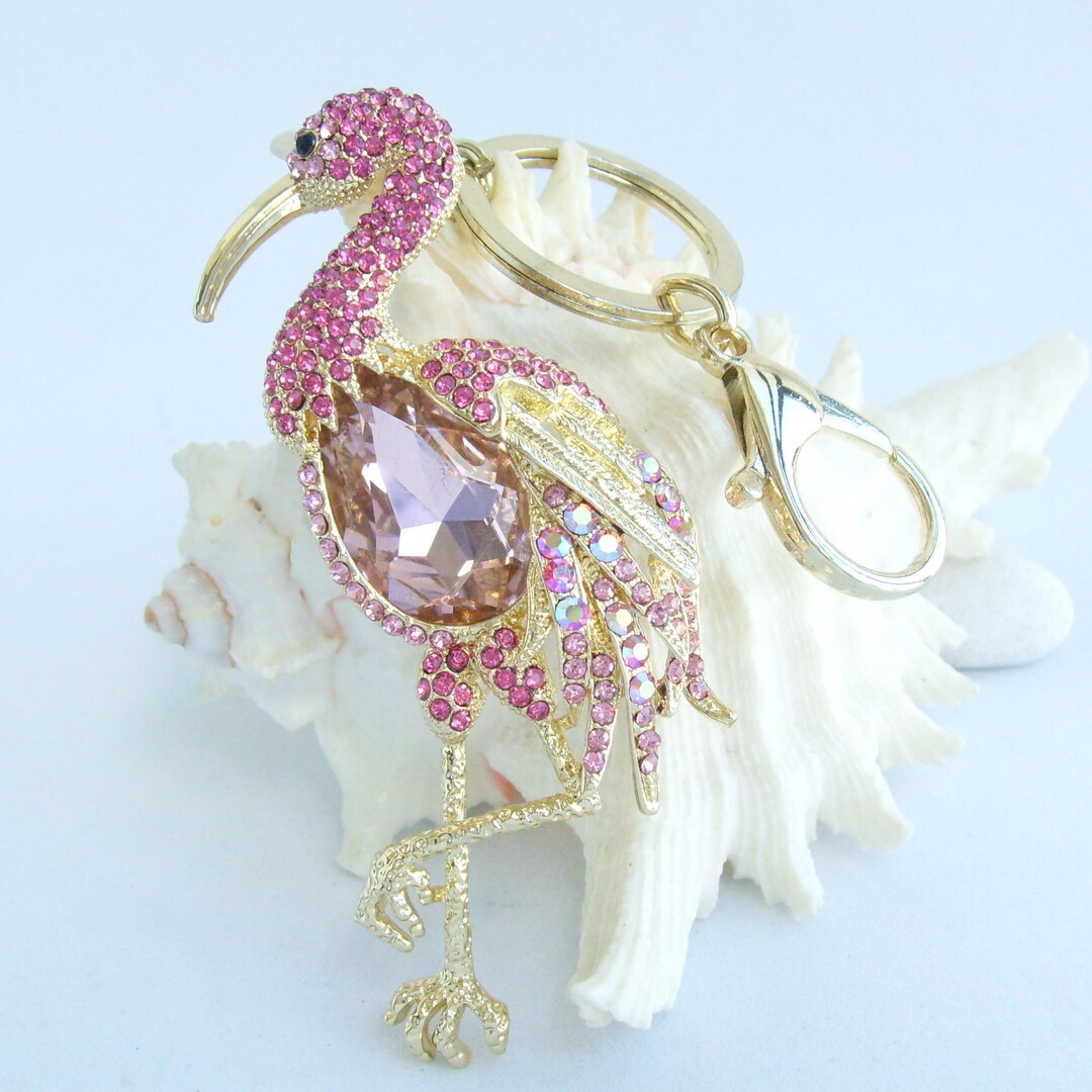 Bird Flamingo Key Chain Animal Key Holder Rhinestone Crystal Pendant ...