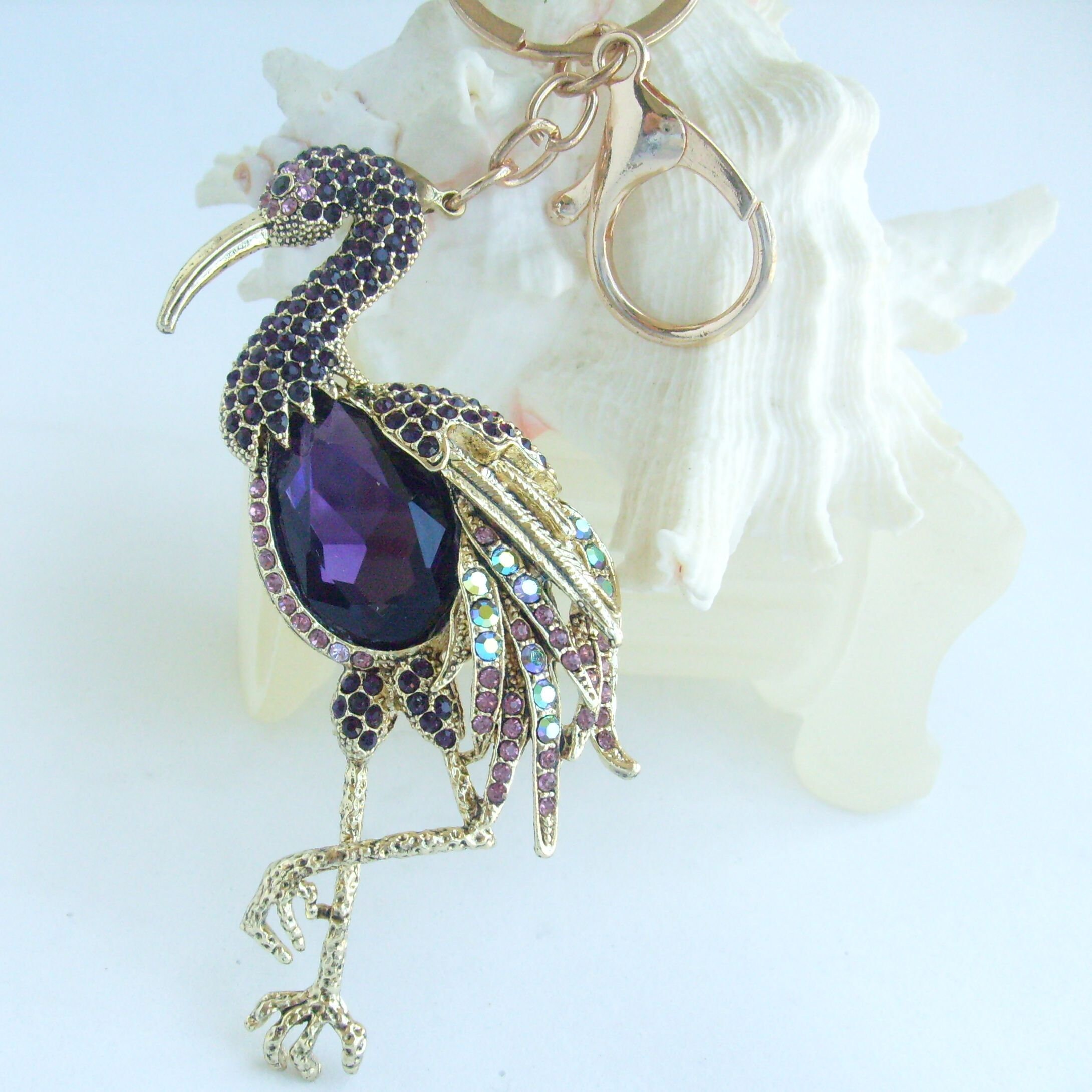 Bird Flamingo Key Chain Animal Key Holder Rhinestone Crystal - Etsy