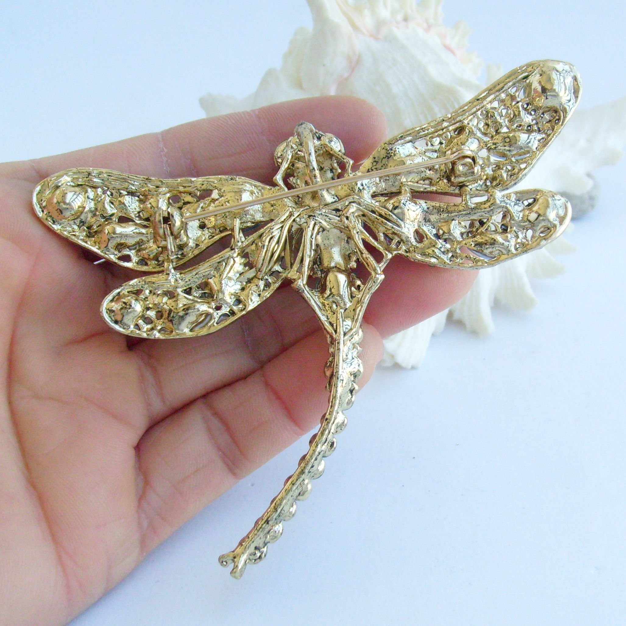 Rhinestone Crystal Pretty Dragonfly Brooch Insect Pin Pendant | Etsy