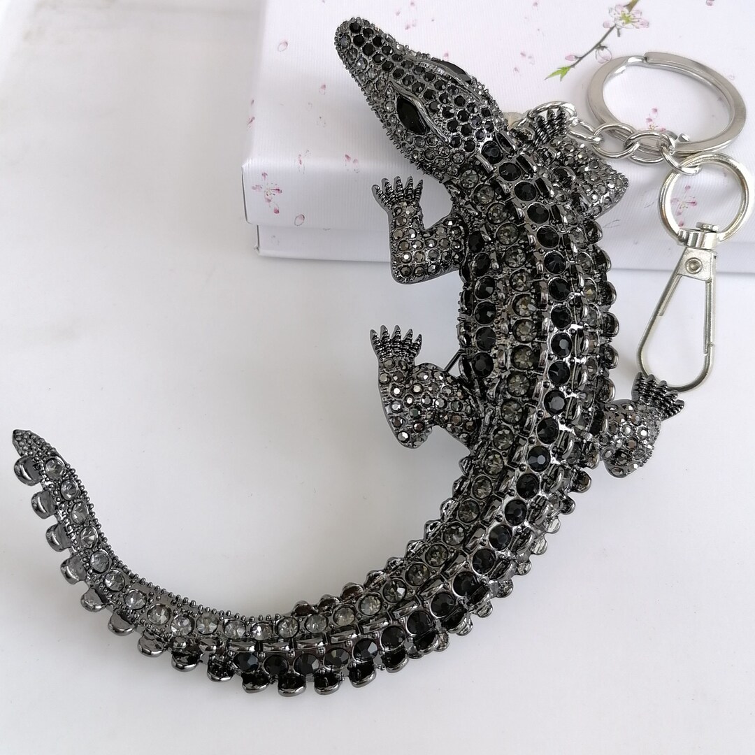 Alligator Crocodile Key Chain Key Holder Black Gray Rhinestone Crystal ...
