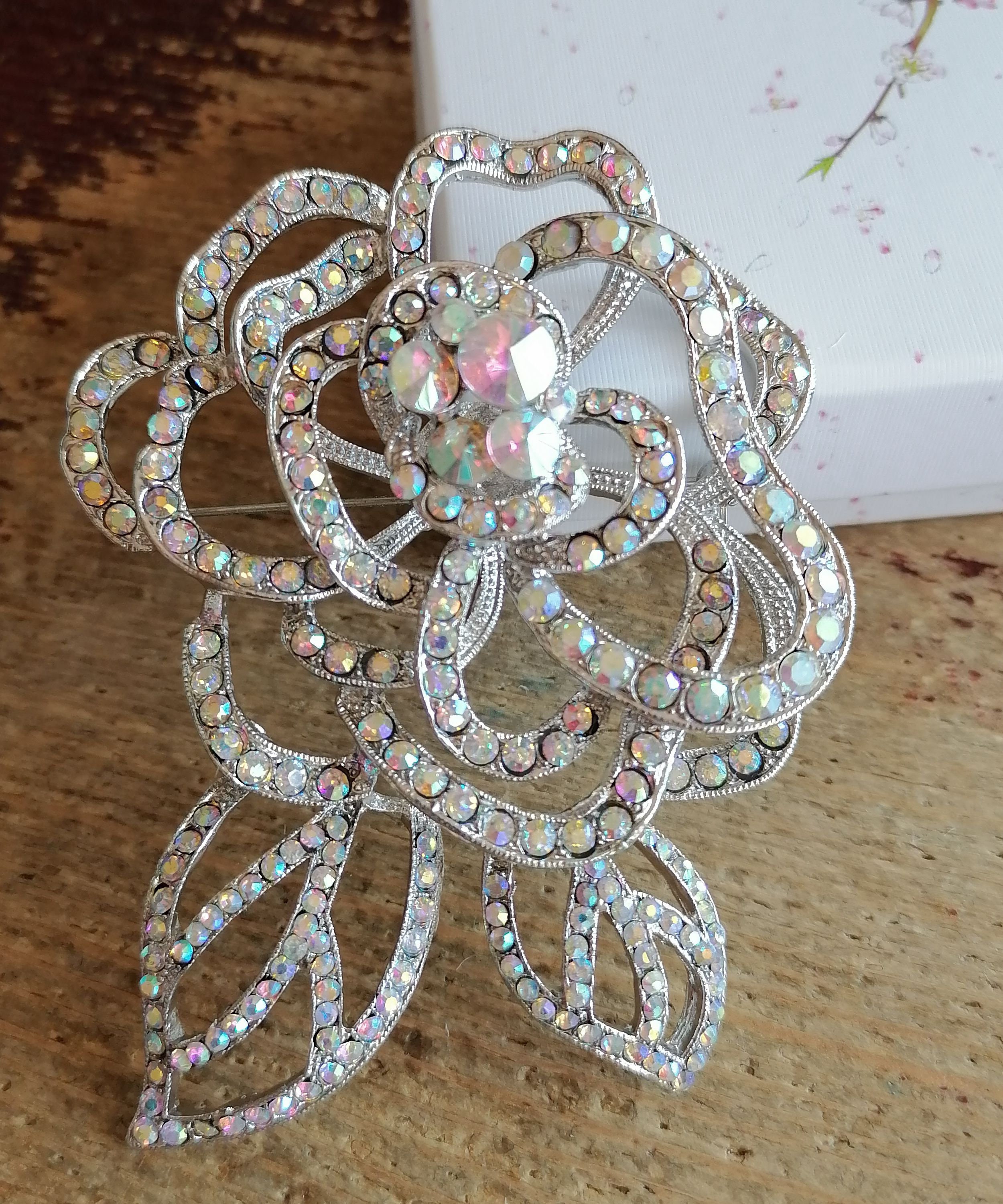 Prom Jewelry Flower Rose Brooch Pin Pendant Rhinestone Crystal - Etsy UK