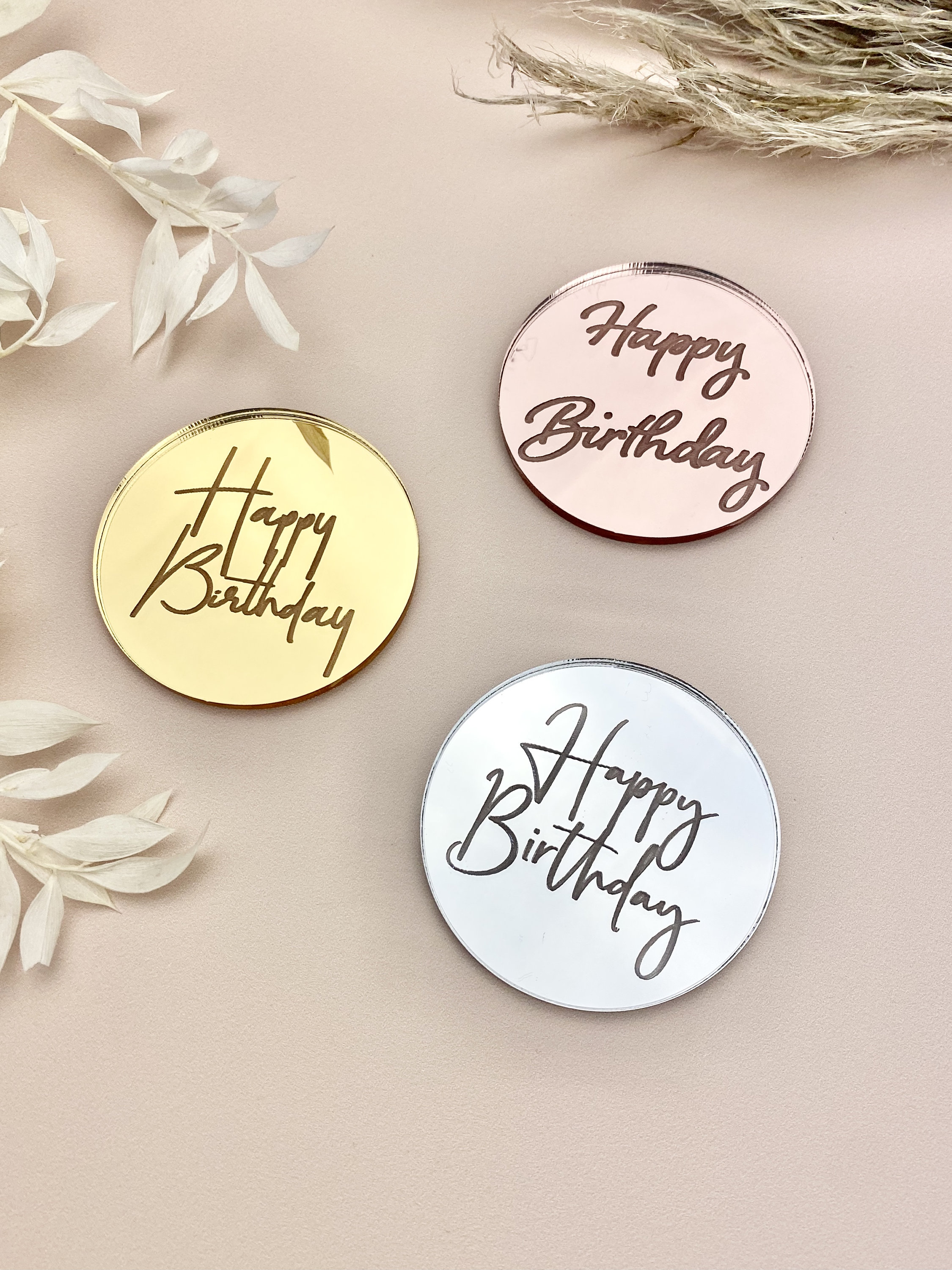 Happy Birthday Cake Disc Cupcake Toppers Mirror Acrylic Cake - Etsy UK