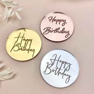 Happy Birthday Cake Disc Cupcake Toppers Mirror Acrylic Cake - Etsy UK