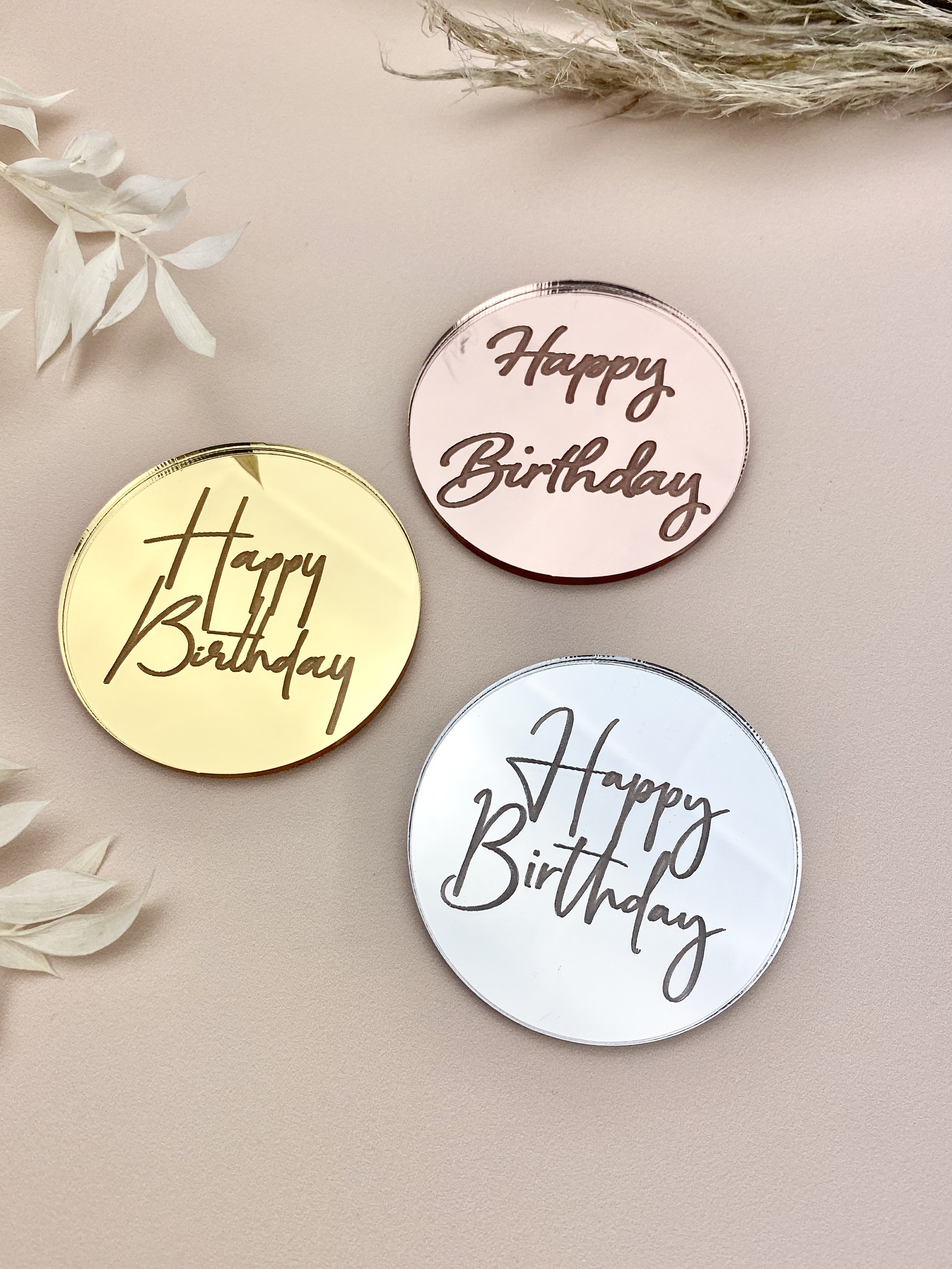 Happy Birthday Cake Disc Cupcake Toppers Mirror Acrylic Cake | Etsy UK