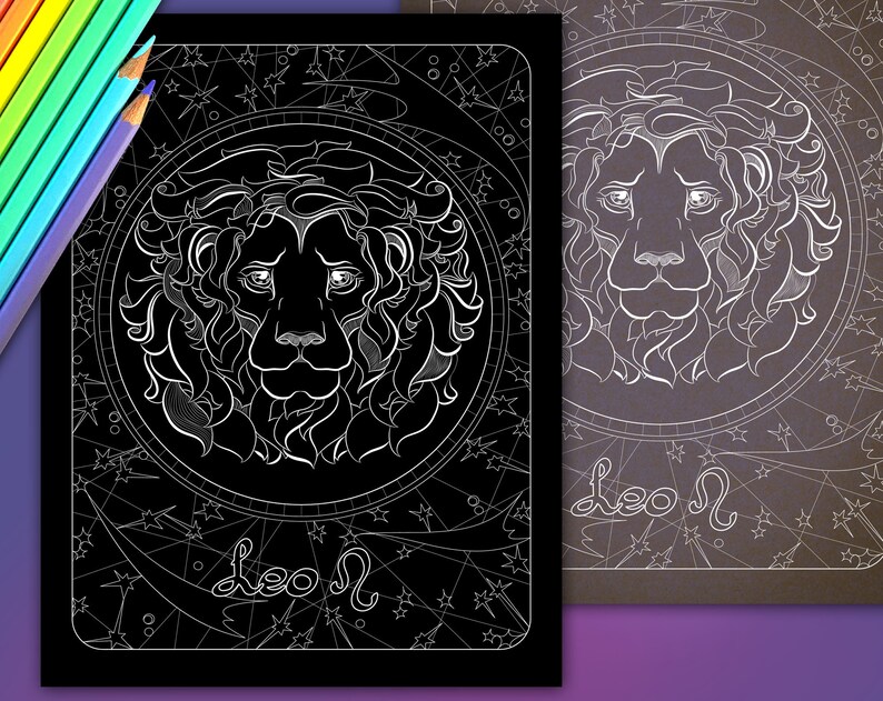 Leo Zodiac. Coloring Page. Zodiac Sign Print. Adult Coloring Books ...