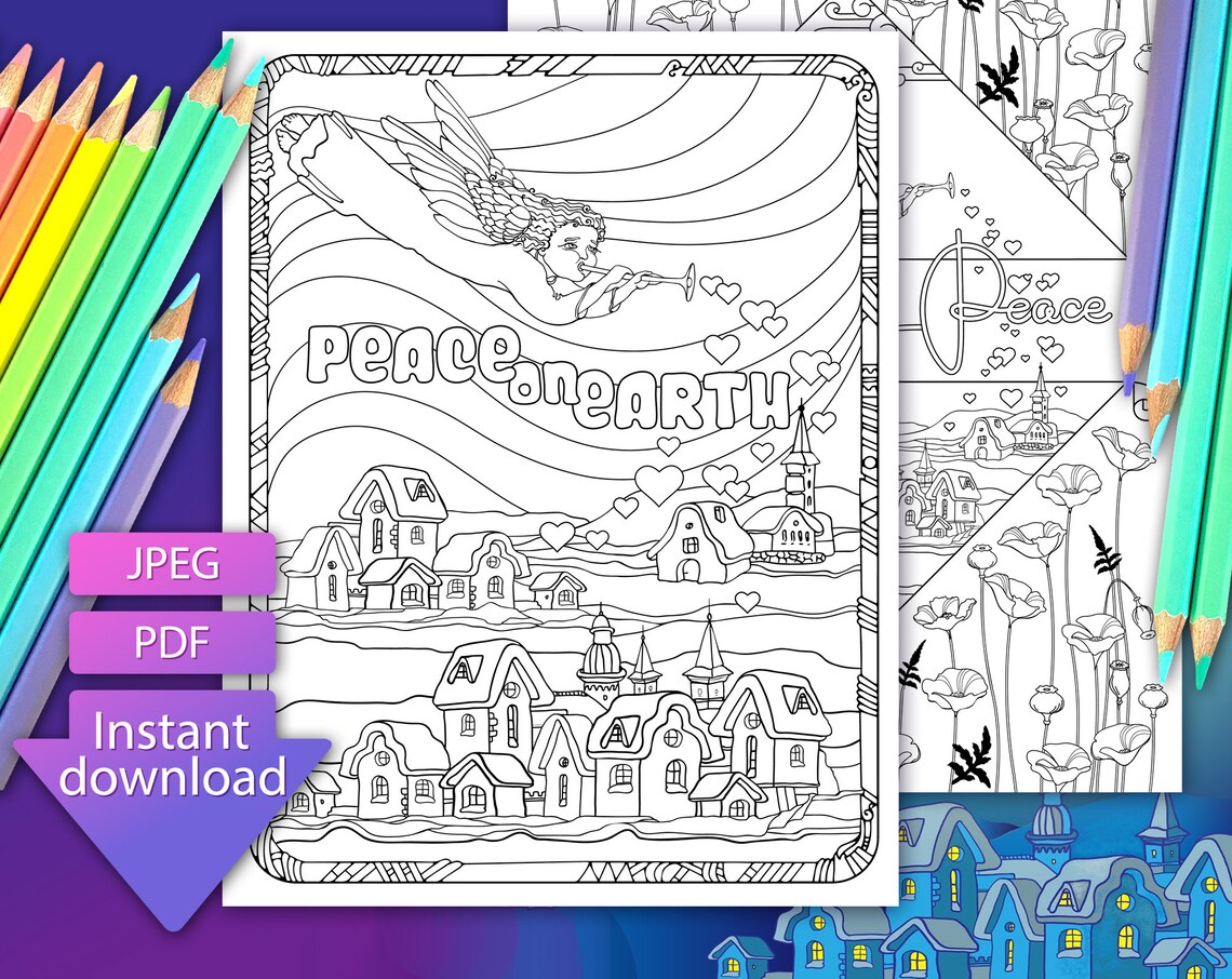 Peace Coloring Page. Coloring Sheets Peace on Earth. Lineart Magical ...