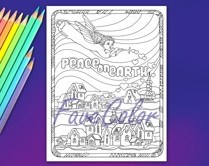 Peace Coloring Page. Coloring Sheets Peace on Earth. Lineart | Etsy