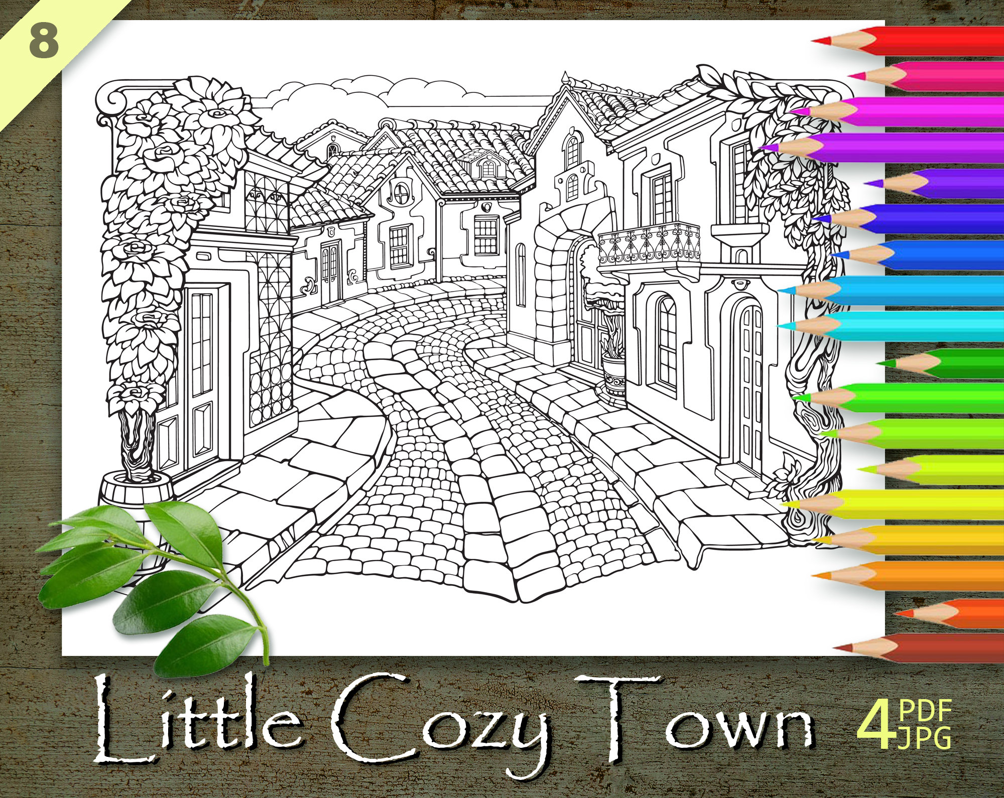 Little Cozy Town, Coloring Page, Printable Adult Coloring Books PDF ...