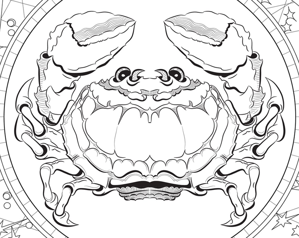 Cancer Zodiac. Coloring Page. Zodiac Sign Print. Adult Coloring Books ...