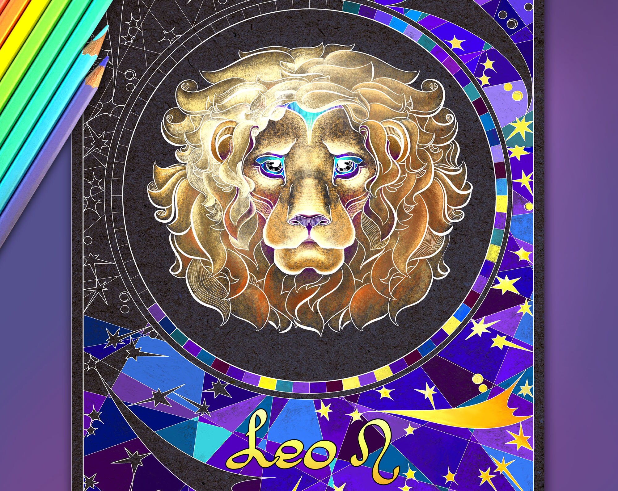 Leo Zodiac. Coloring Page. Zodiac Sign Print. Adult Coloring Books ...