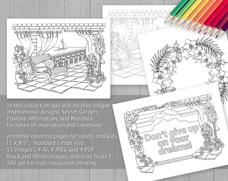 Secret Garden Coloring Page, Printable Adult Coloring Books PDF, Cozy ...