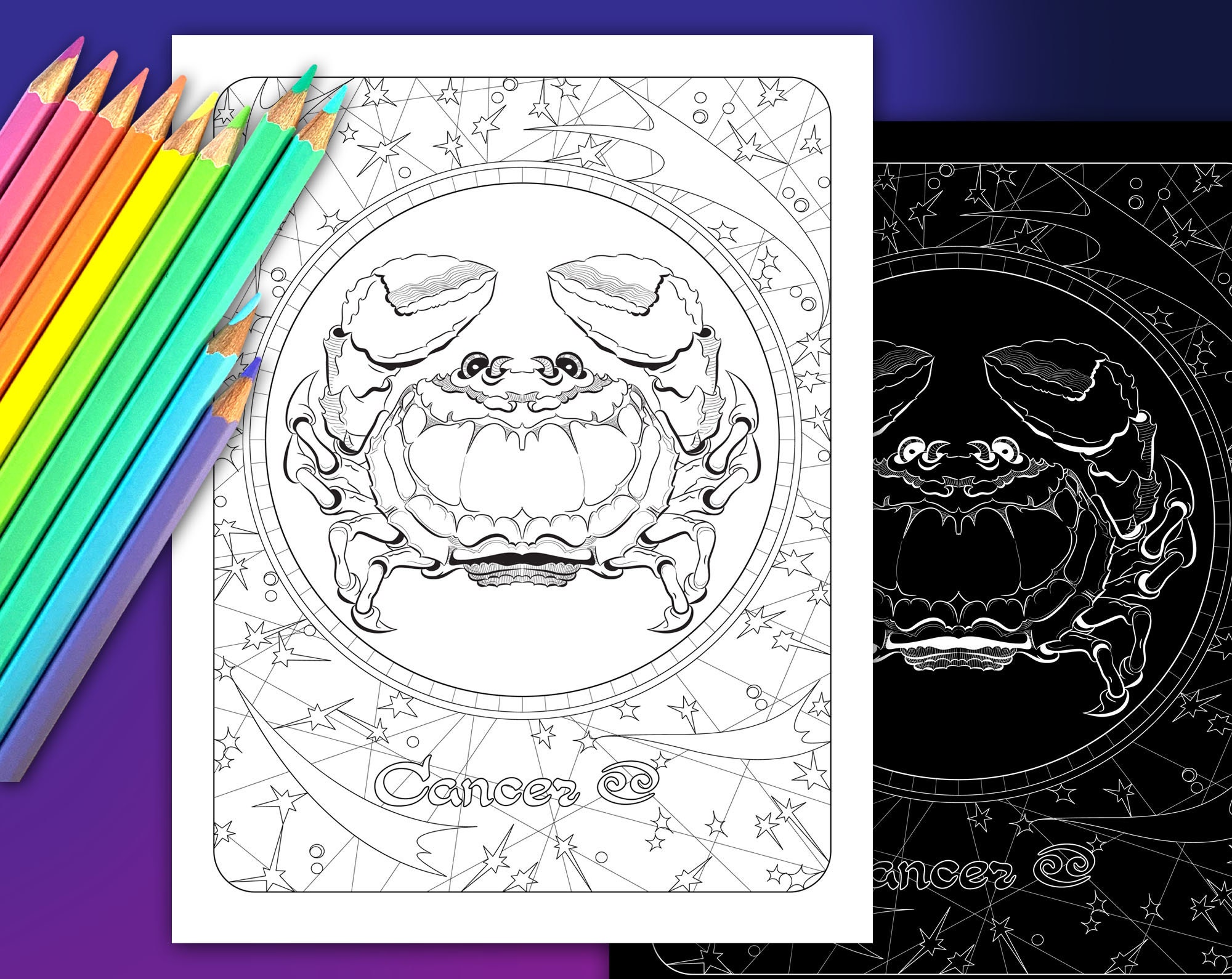 Cancer Zodiac. Coloring Page. Zodiac Sign Print. Adult Coloring Books ...
