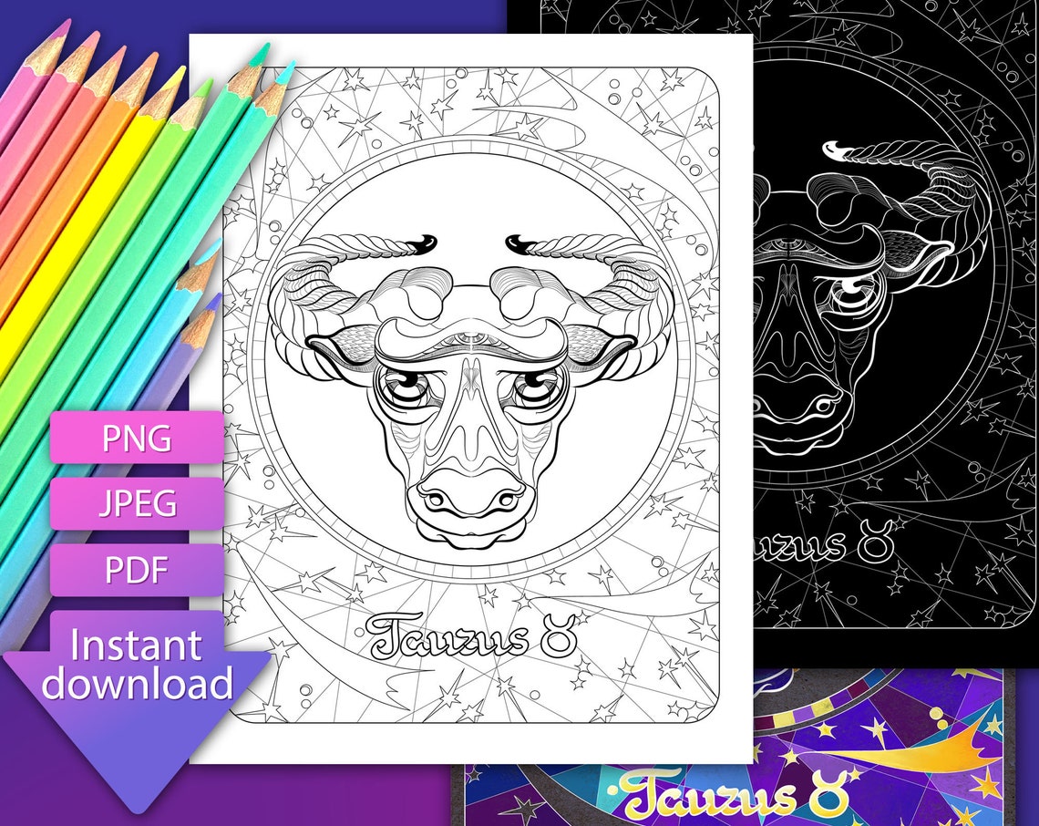 Taurus Zodiac Sign Printable Coloring Pages Adult. Astrology Gift ...