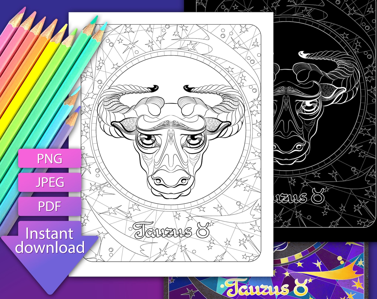 Taurus Zodiac Sign Printable Coloring Pages Adult. Astrology Gift ...