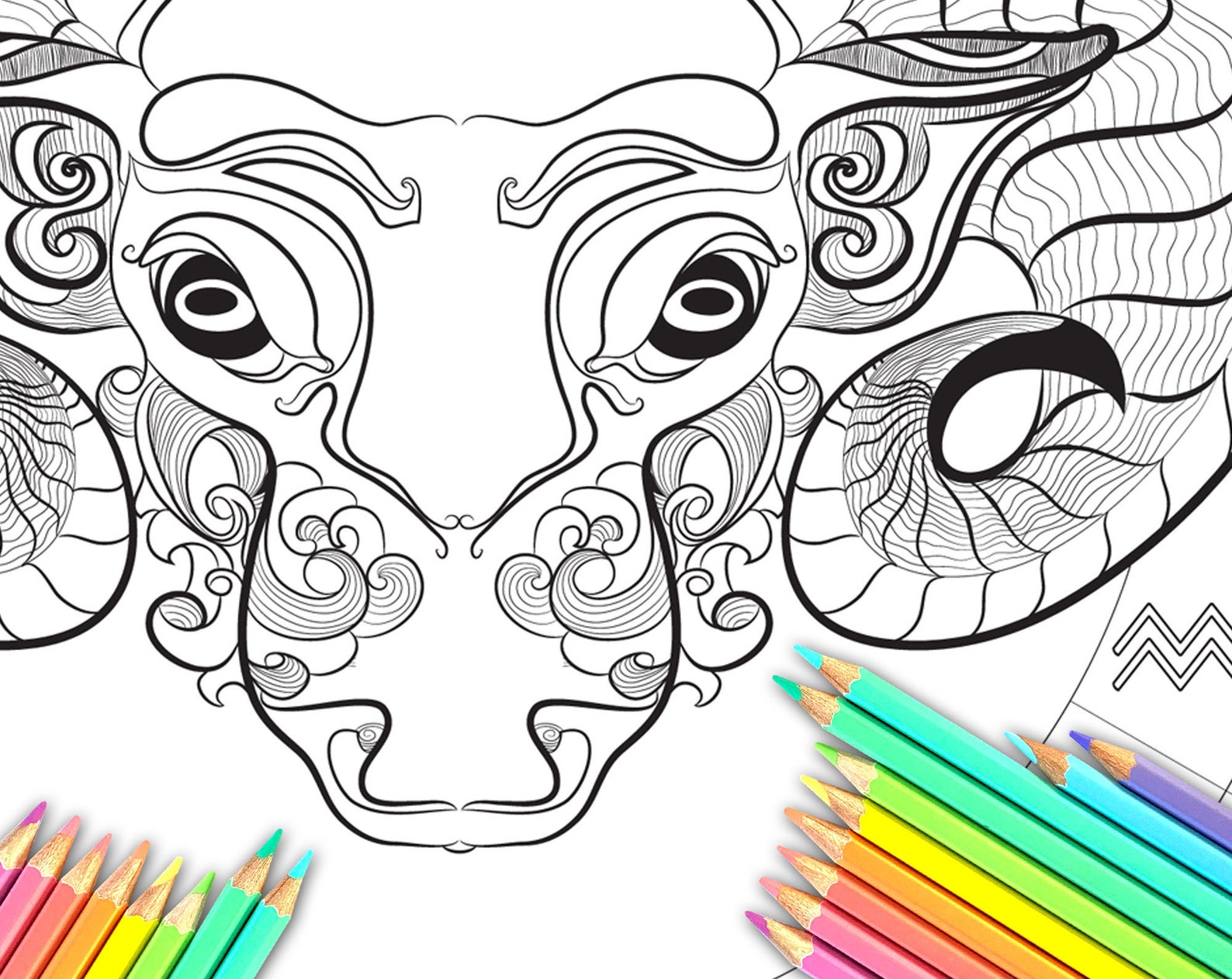 Aries Zodiac Sign Printable Coloring Pages Adult. Astrology Gift ...